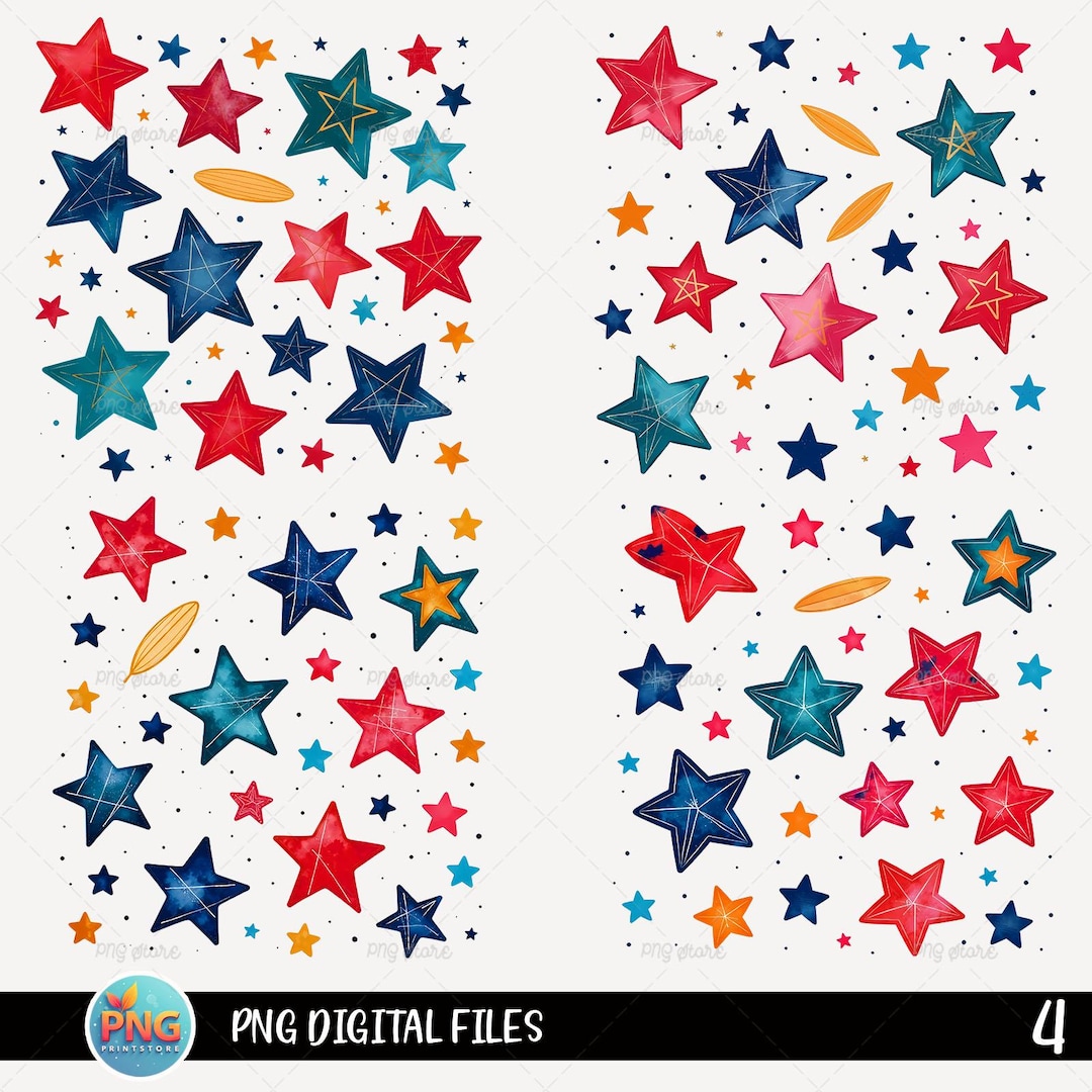 Colorful Stars PNG Sublimation Bundle, Watercolor Stars Clipart, Galaxy ...