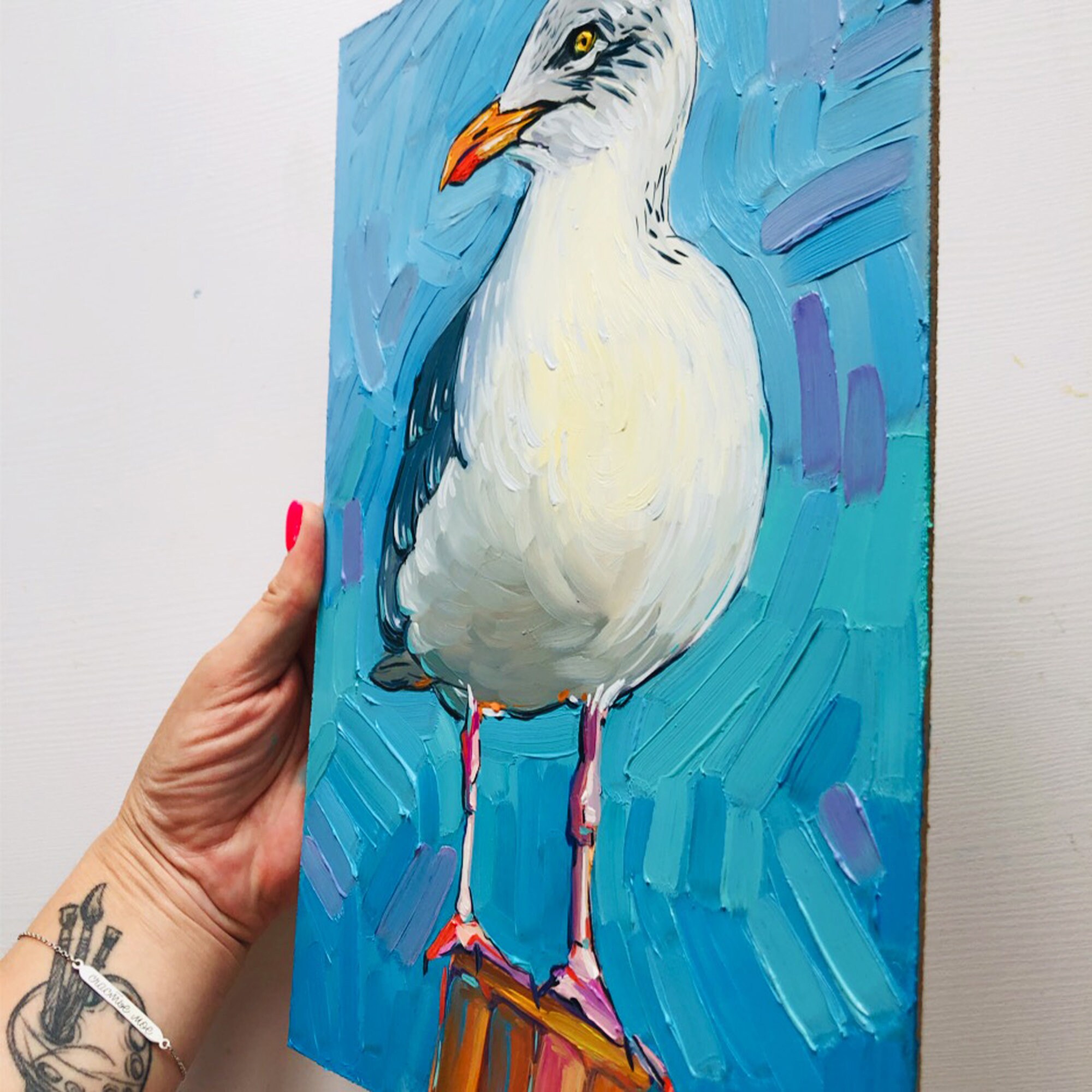 Seagull Painting Original Bird Art Textured Wall Art Small Oil | Etsy