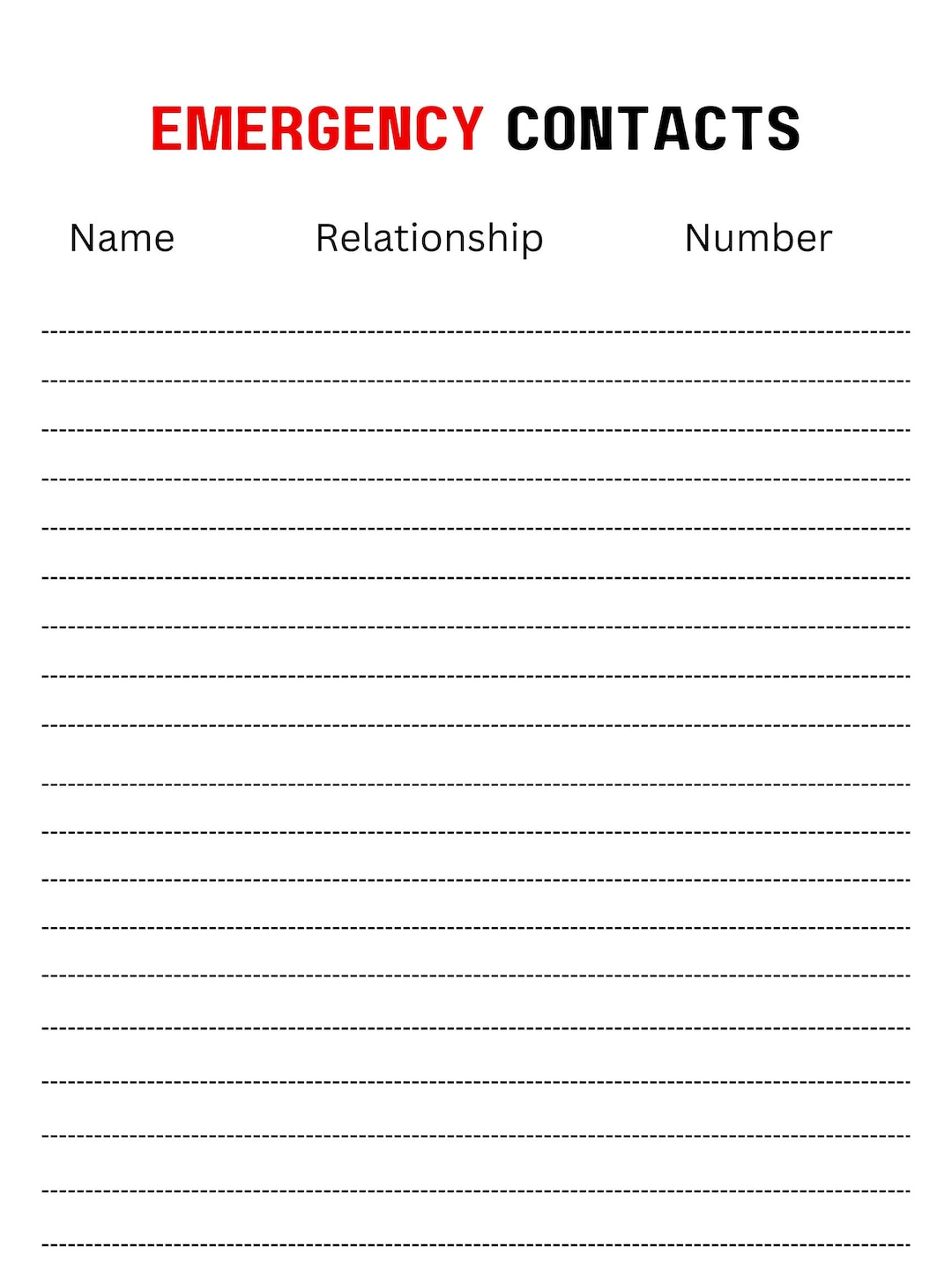 Emergency Contact List Pdf Download - Etsy