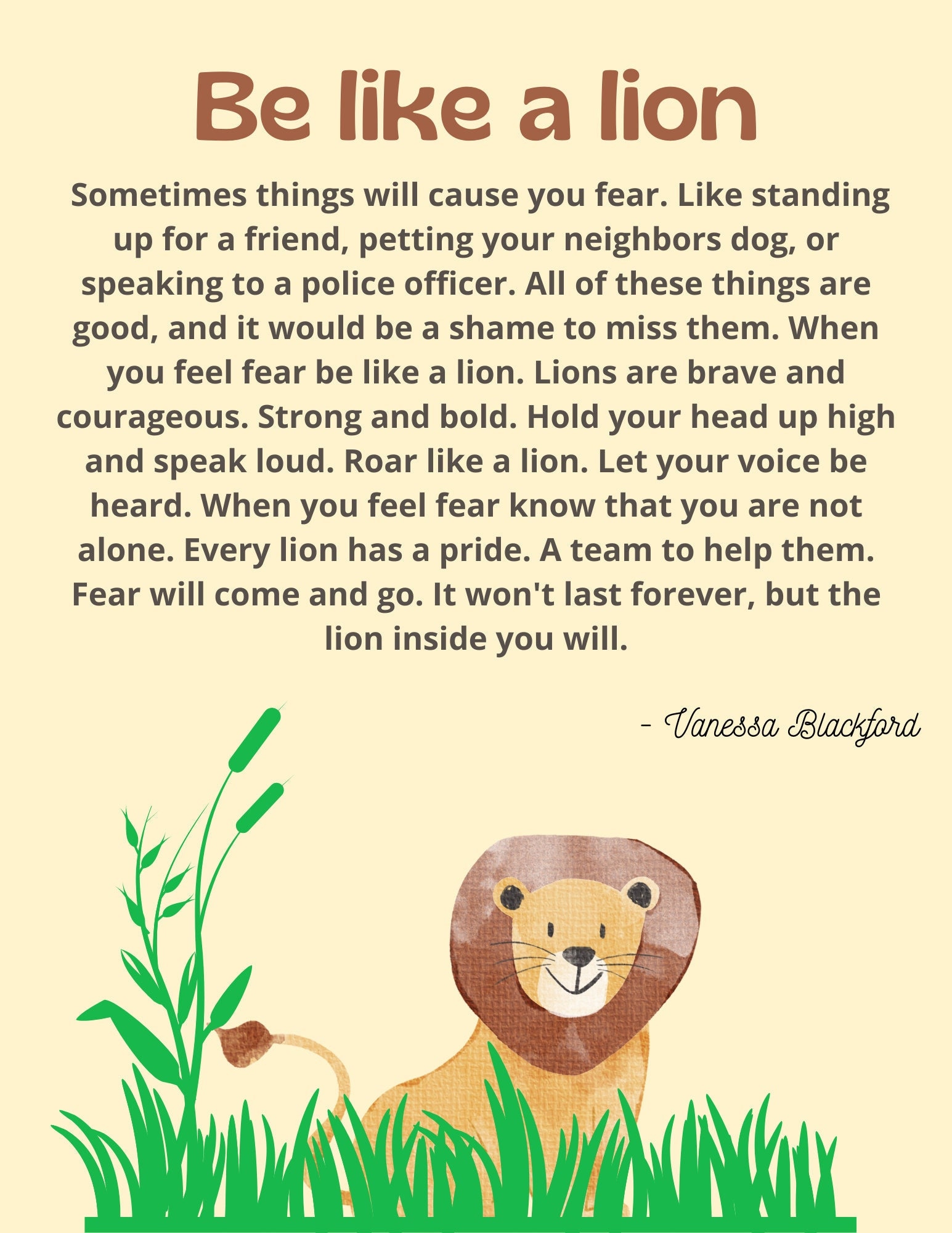 Children's Poem: Be Like a Lion - Printable PDF - Etsy