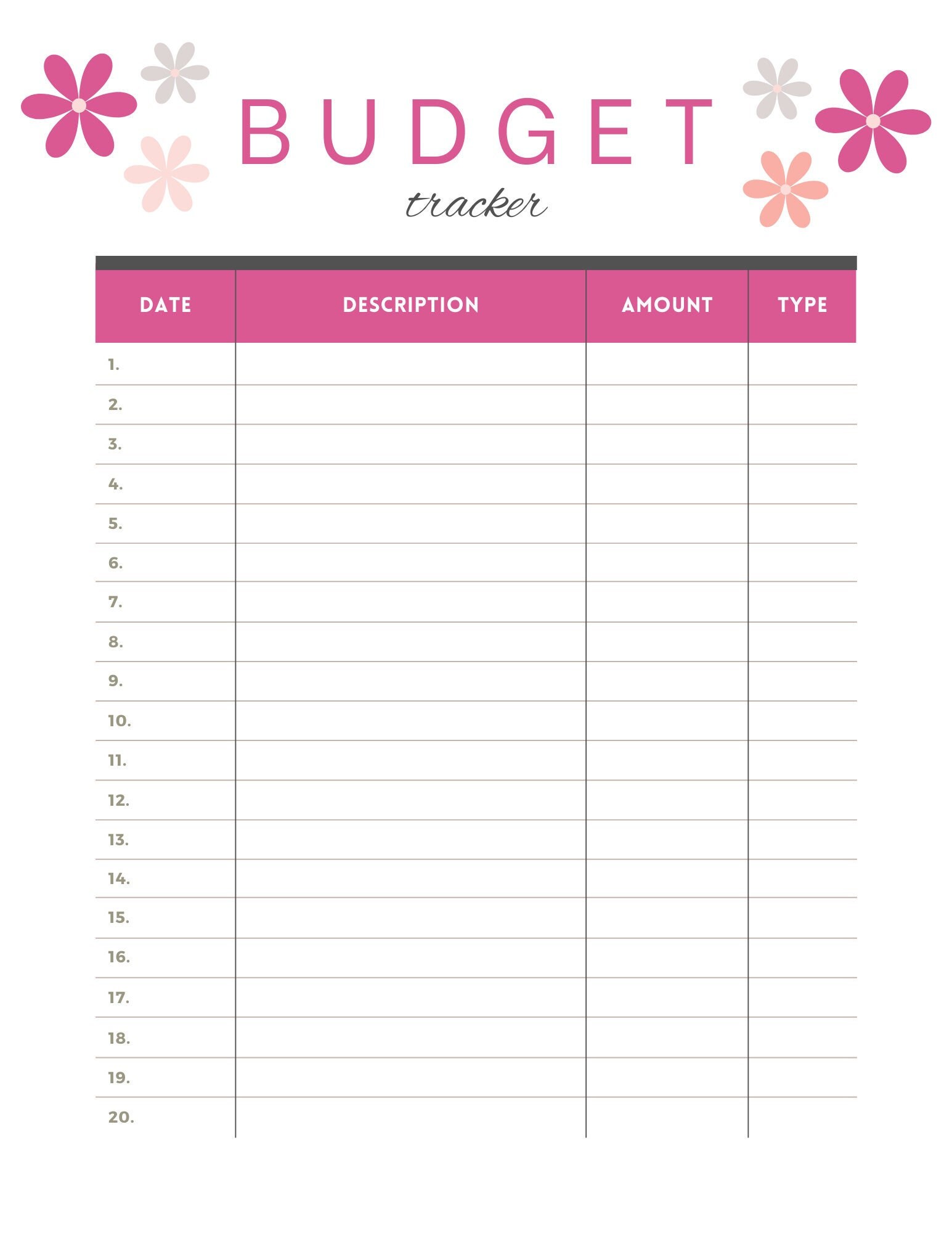 Budget Tracker Printable PDF Download - Etsy