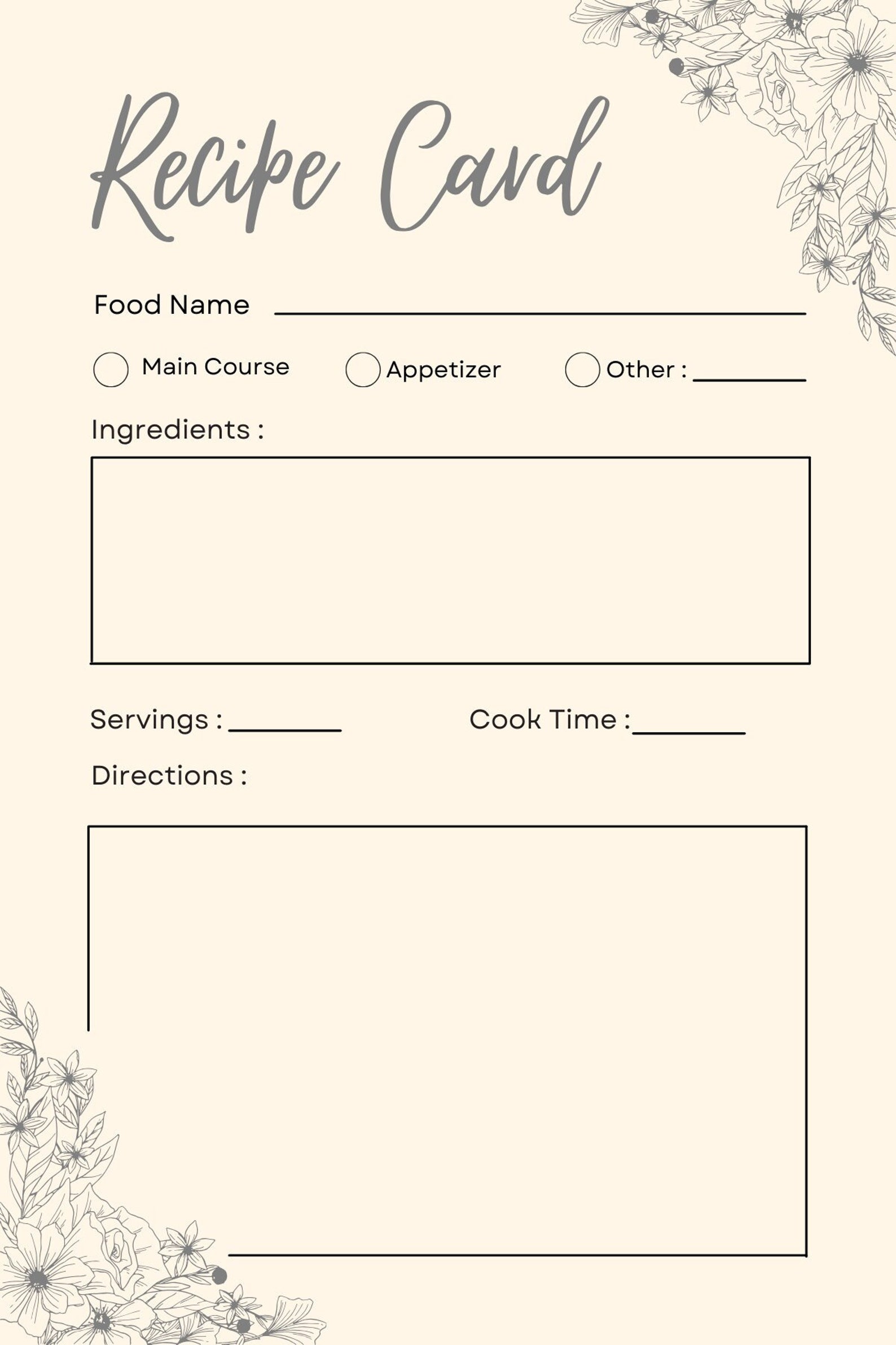 Recipe Card Printable Pdf - Etsy