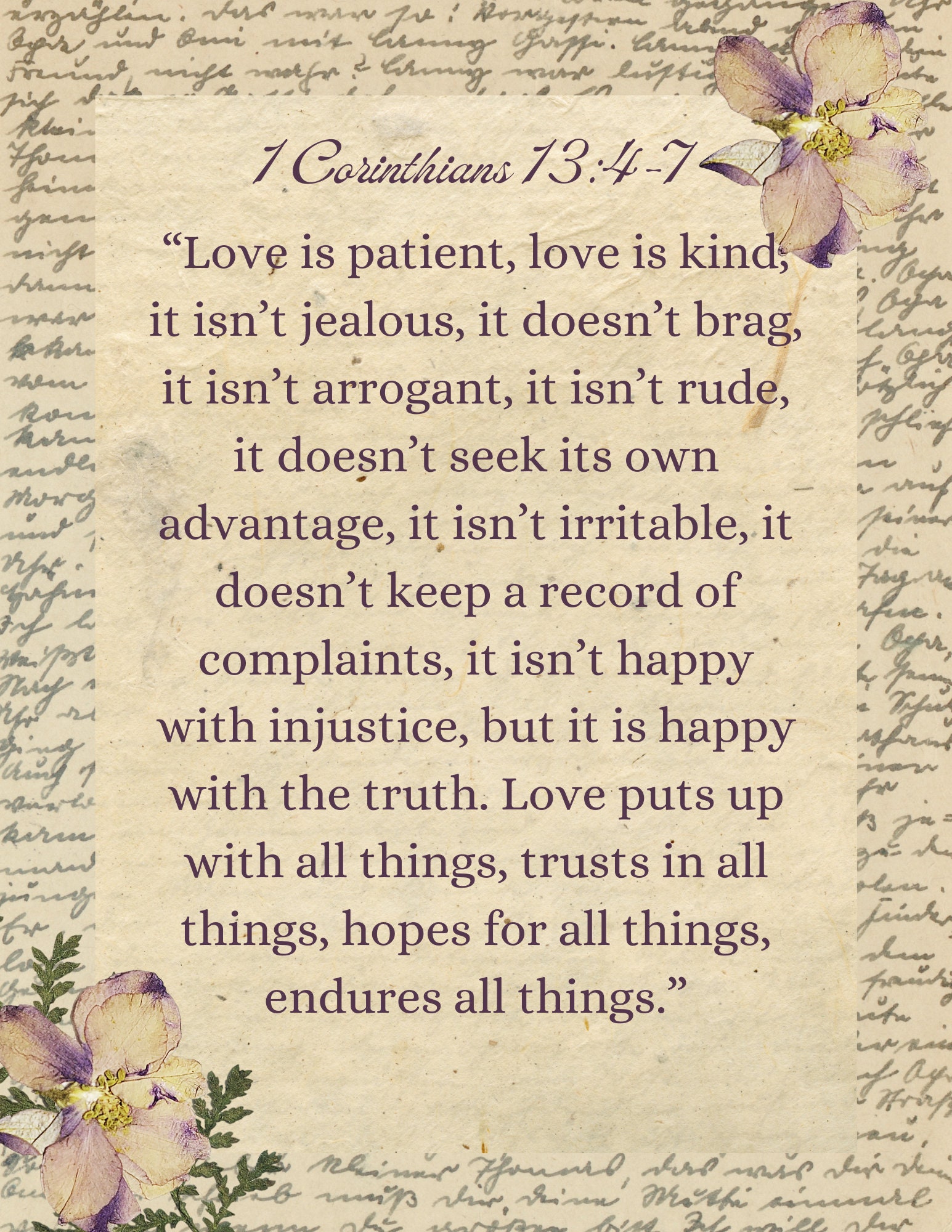 1st Corinthians 13:4-7 Scripture Print in PDF AND PNG - Etsy