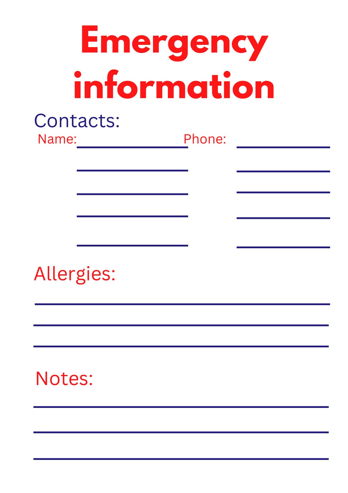 Emergency Refrigerator Sheet PDF Download Printable - Etsy