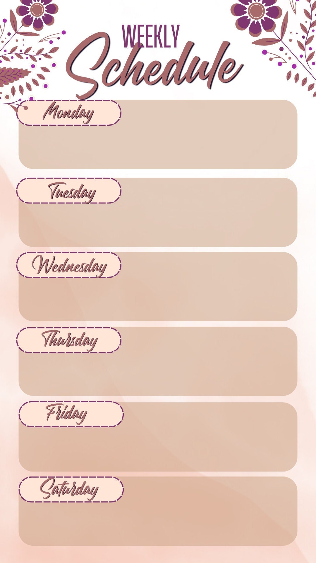Weekly Schedule Printable Purple Flower Themed Weekly Plan - Etsy