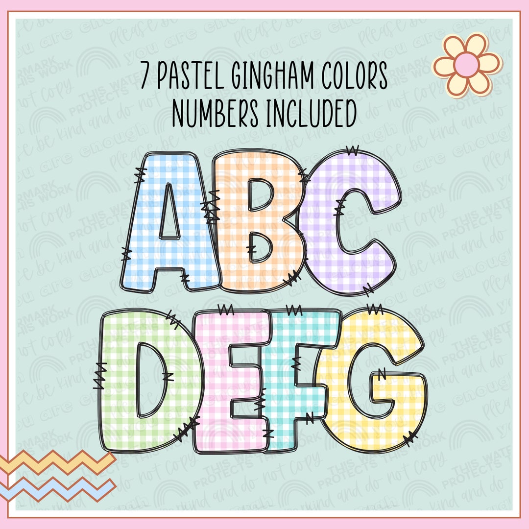 Pastel Gingham Doodle Font,digital Download,png,sublimation,doodle Font ...