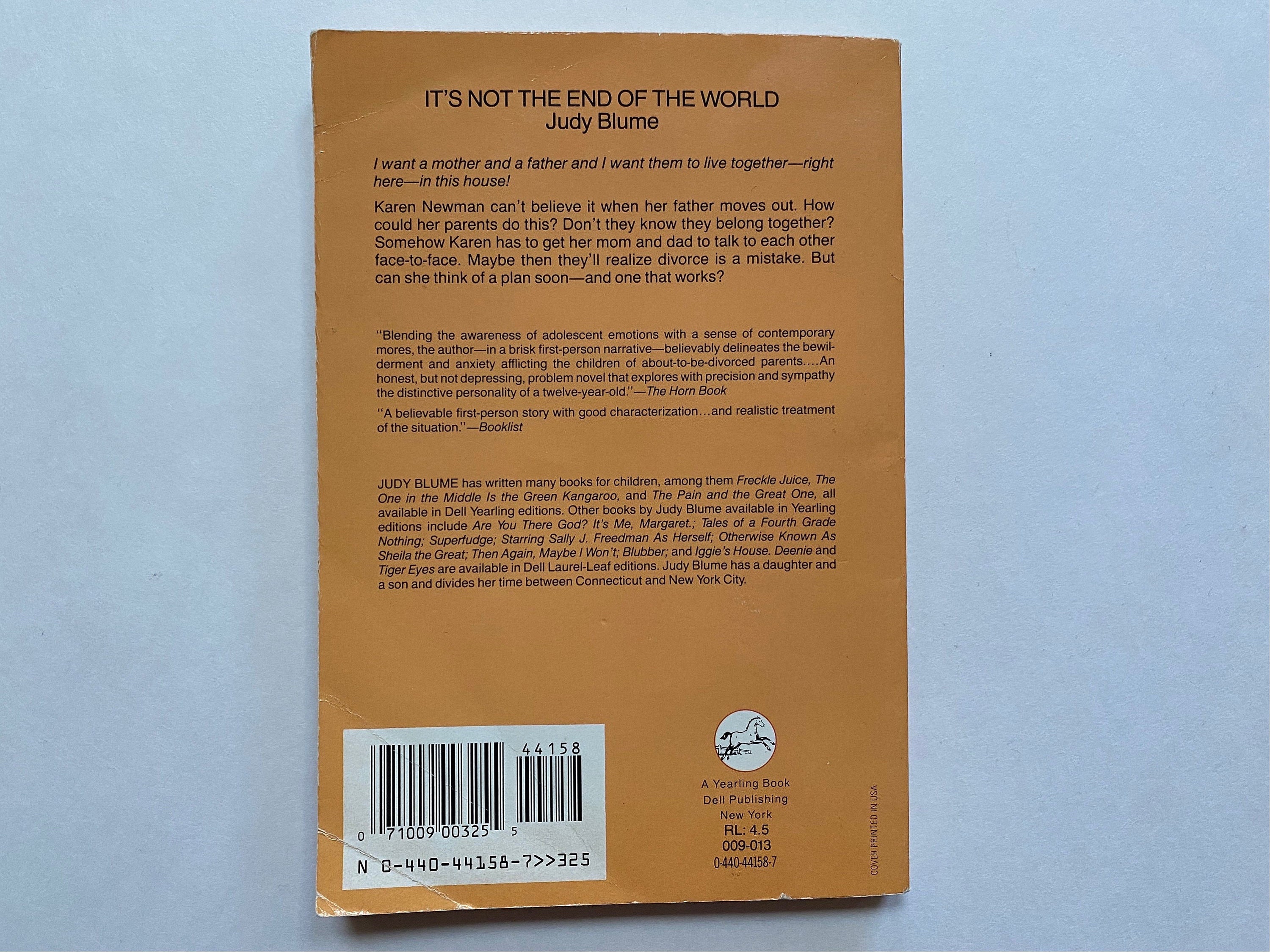 1986 Judy Blume Its Not the End of the World Paperback Book / Dell ...