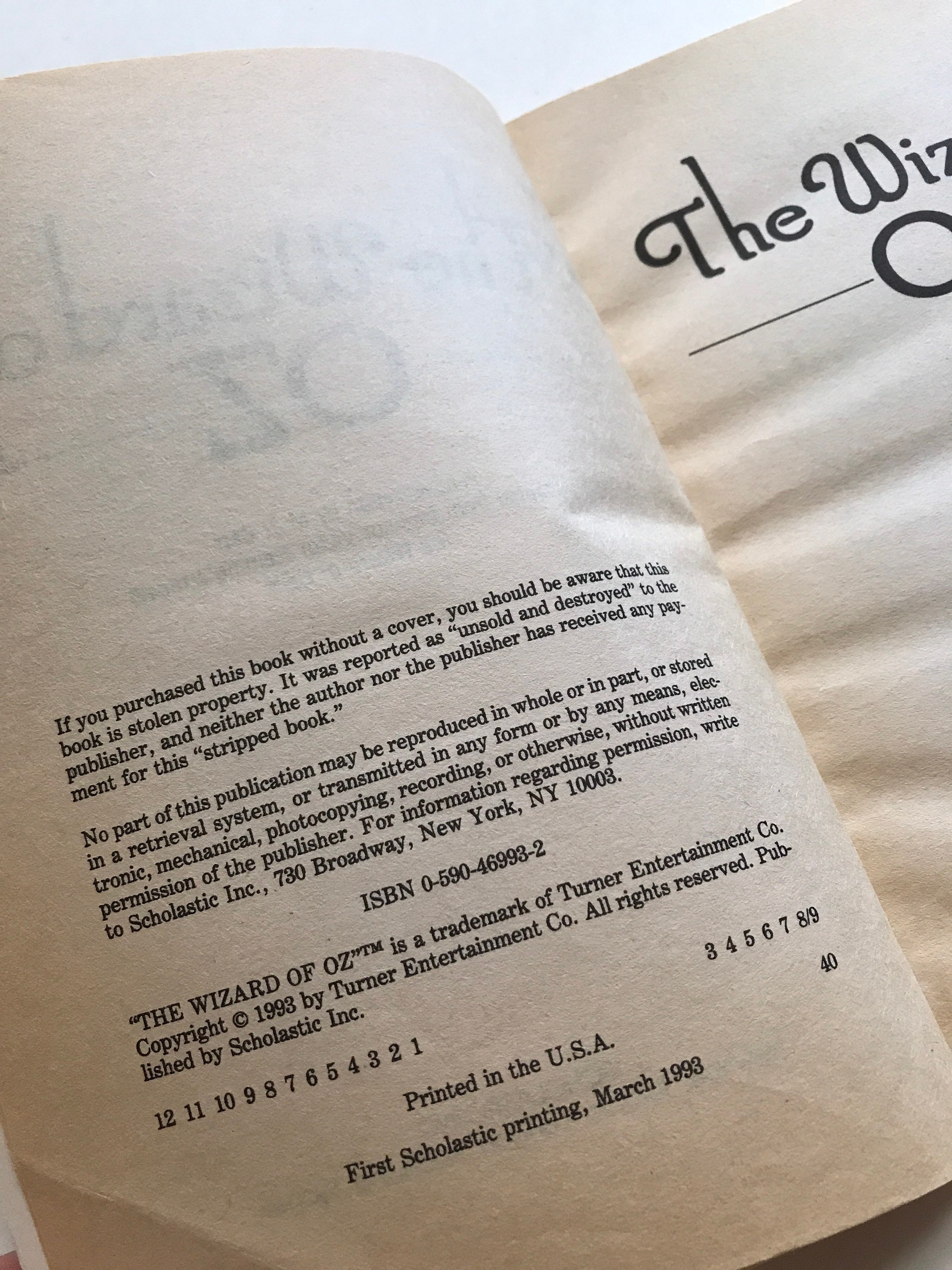 1993 the Wizard of Oz Novelization Paperback Chapter Book 90s With ...