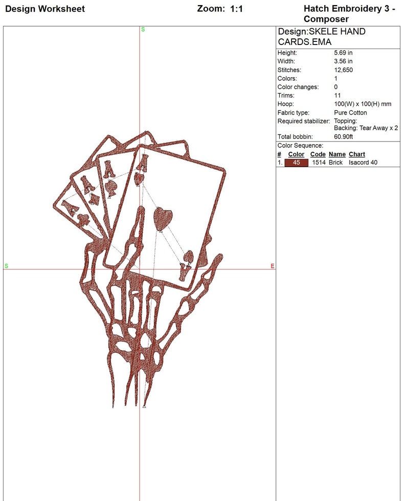 Spooky Skeleton Hand Poker Aces Halloween PES Digital File - Etsy