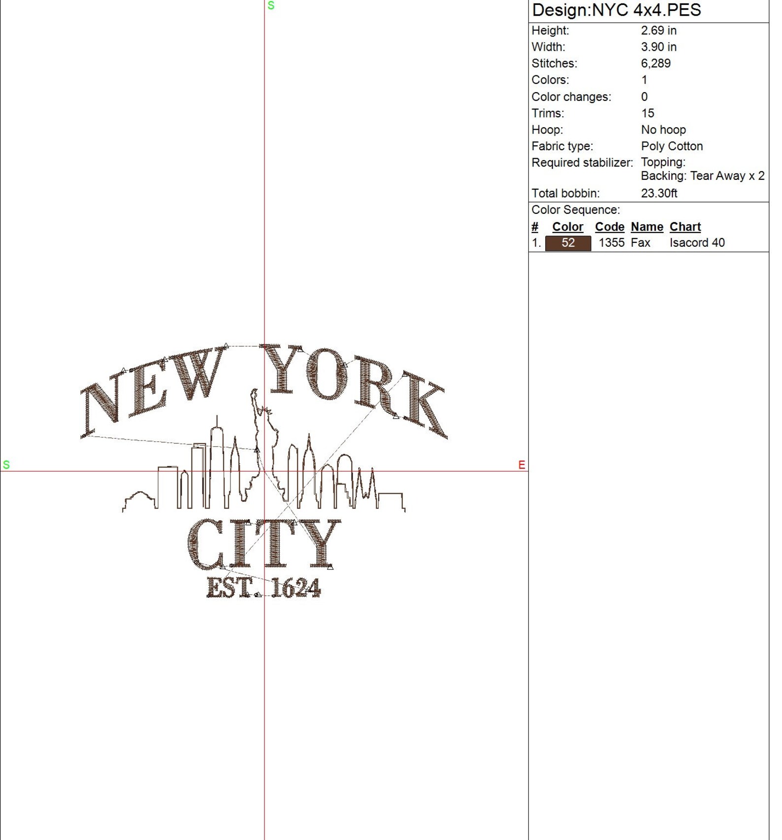 New York City Established 1624 Embroidery Design - 3 Sizes, 8 File ...