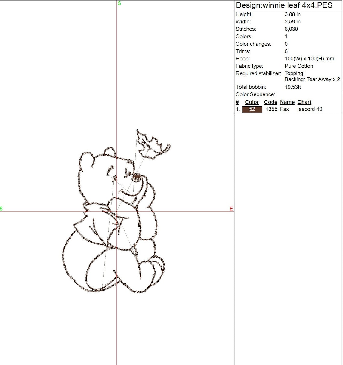 Winnie the Pooh Fall Leaf Embroidery Design - PES, DST, JEF, Exp, Xxx ...