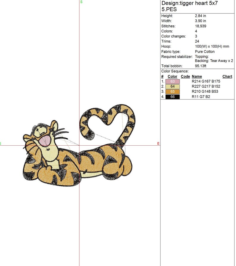 Tigger Heart Embroidery Design PES File - Etsy