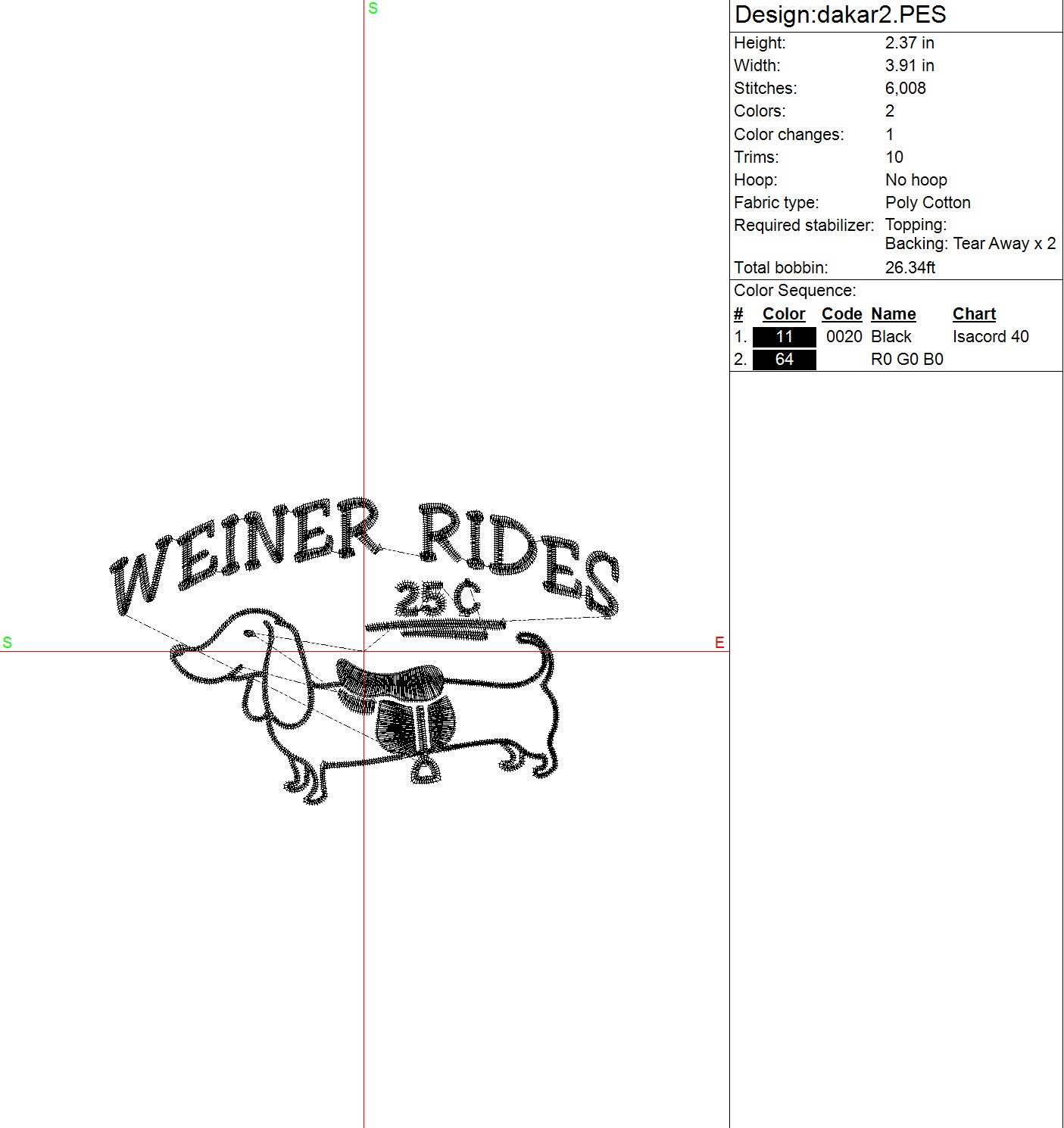 Wiener Rides 25 Cents Embroidery Design - 3 Sizes, 8 File Formats ...
