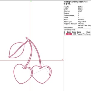 Aesthetic Cherry Heart Embroidery Design - 4x4 PES, DST, JEF, Exp, Xxx ...