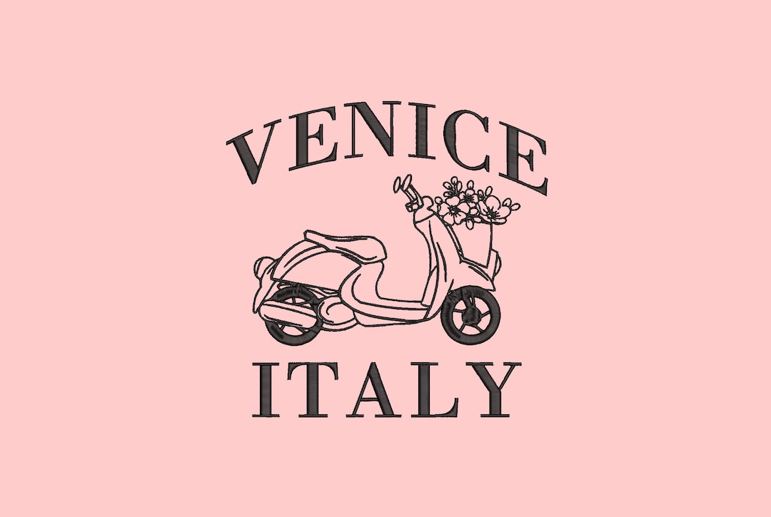 Venice Italy Flower Moped Embroidery Design - 3 Sizes, 8 File Formats ...