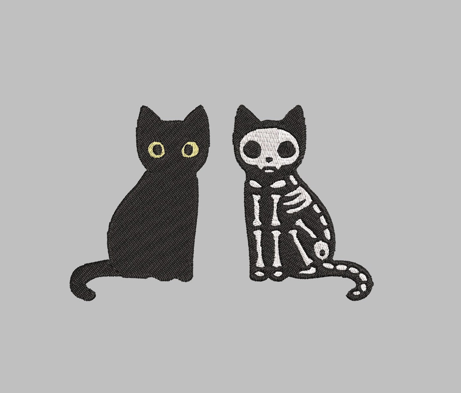 Aesthetic Skeleton and Black Cat Embroidery Design Pes File - Etsy