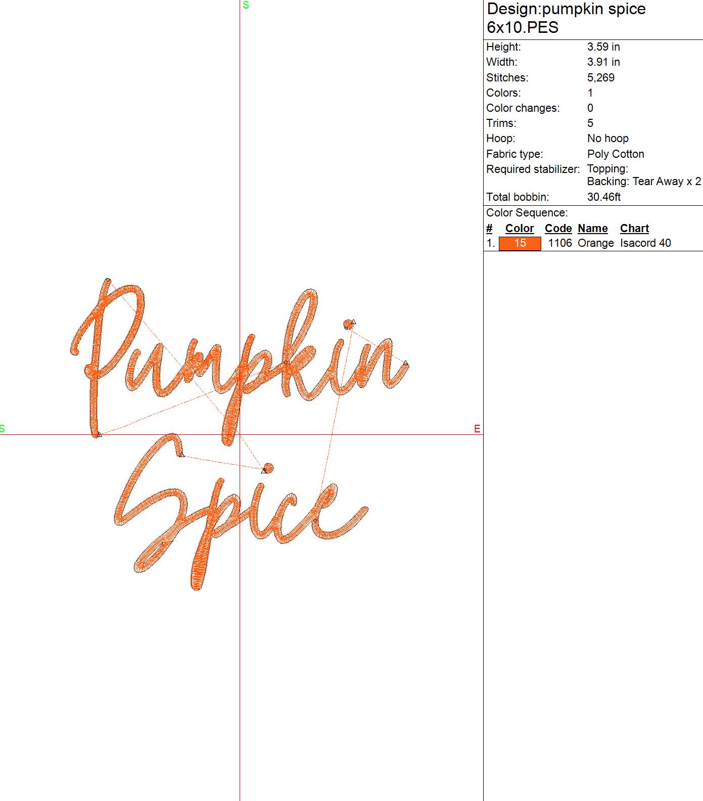 Pumpkin Spice Cursive Script Embroidery Design- 3 Sizes, 8 File Formats ...