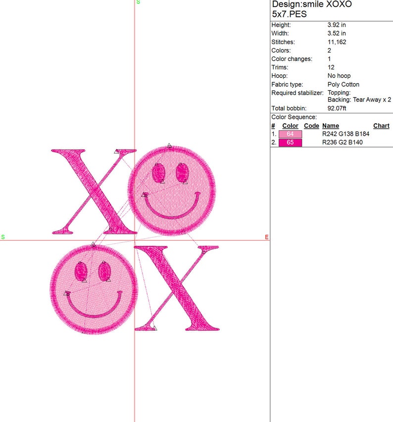 Smiley XOXO Embroidery Design - Instant Download, Smile, Trendy ...