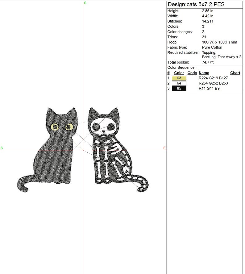 Aesthetic Skeleton and Black Cat Embroidery Design Pes File - Etsy