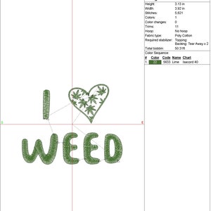 Y2K I Love Weed Embroidery Design, PES, DST, JEF, Exp, Xxx, Trendy ...