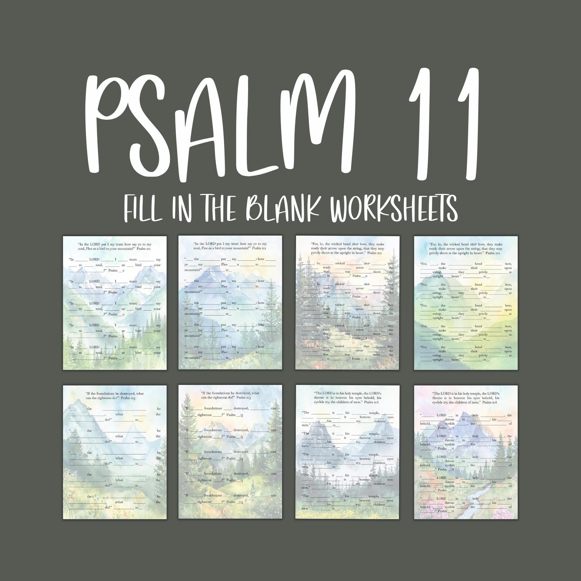 Printable Worksheets, Psalm 11, Bible Study Tool, Memory Verse Aid ...