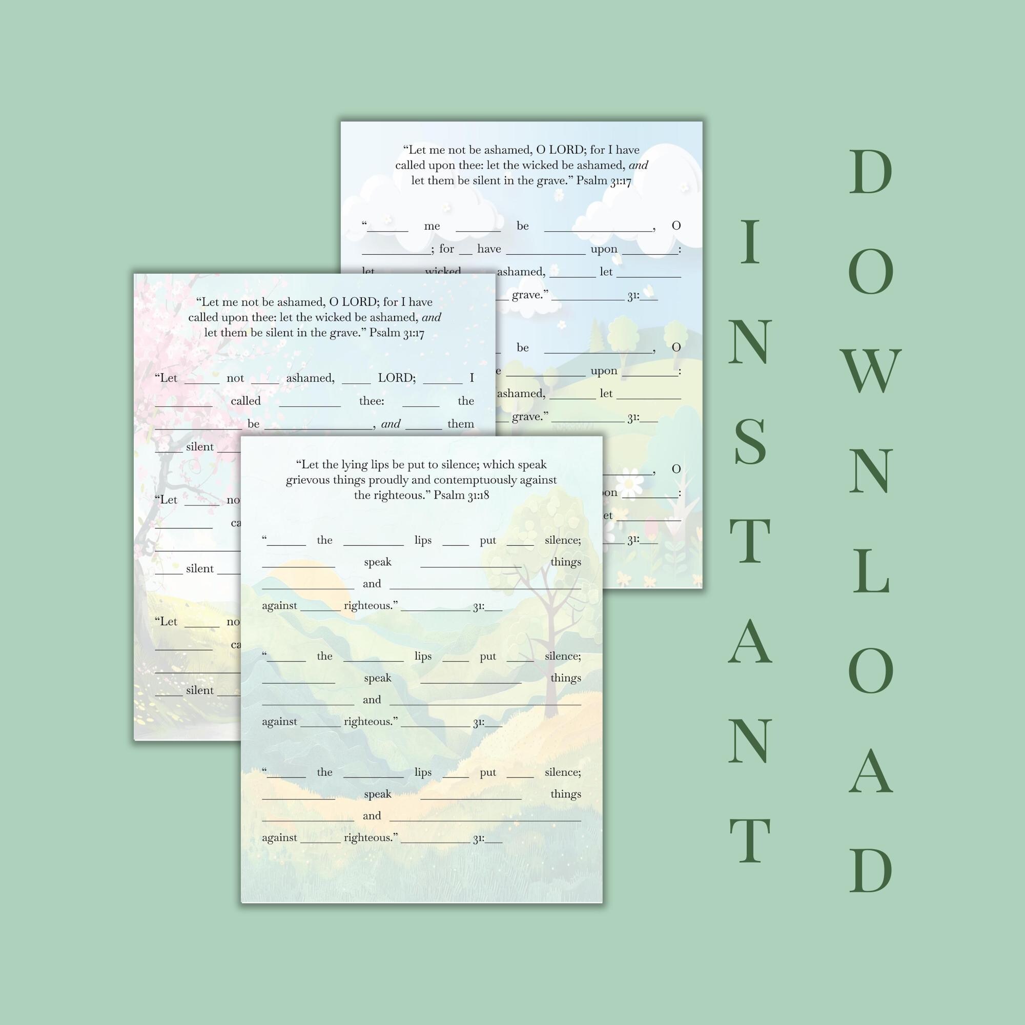 Psalm 31 Fill in the Blank Printable Bible Study Worksheets KJV Every ...