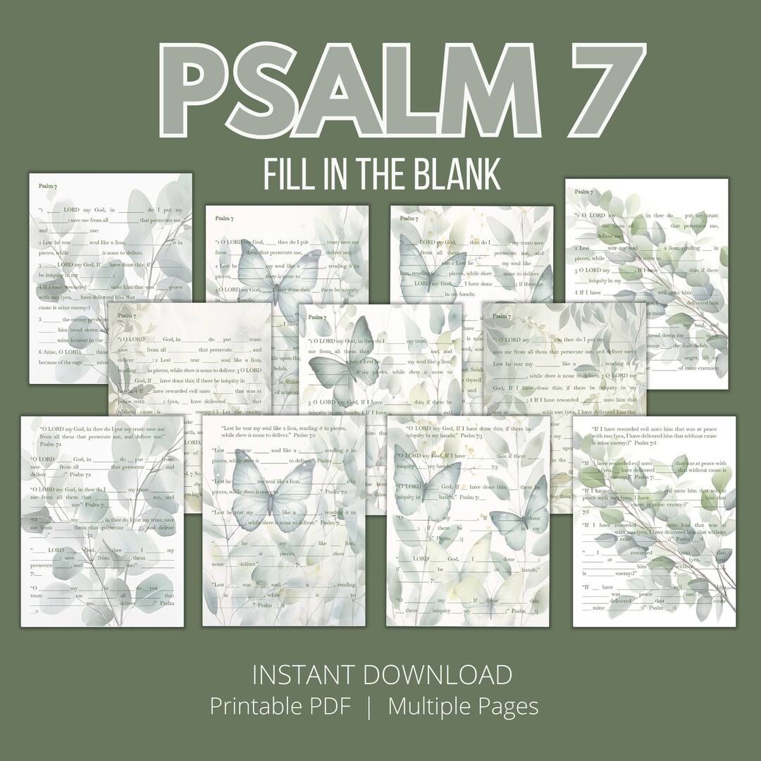 Psalm 7 Bible Study Worksheet, Fill-in-the-blank KJV (printable or ...