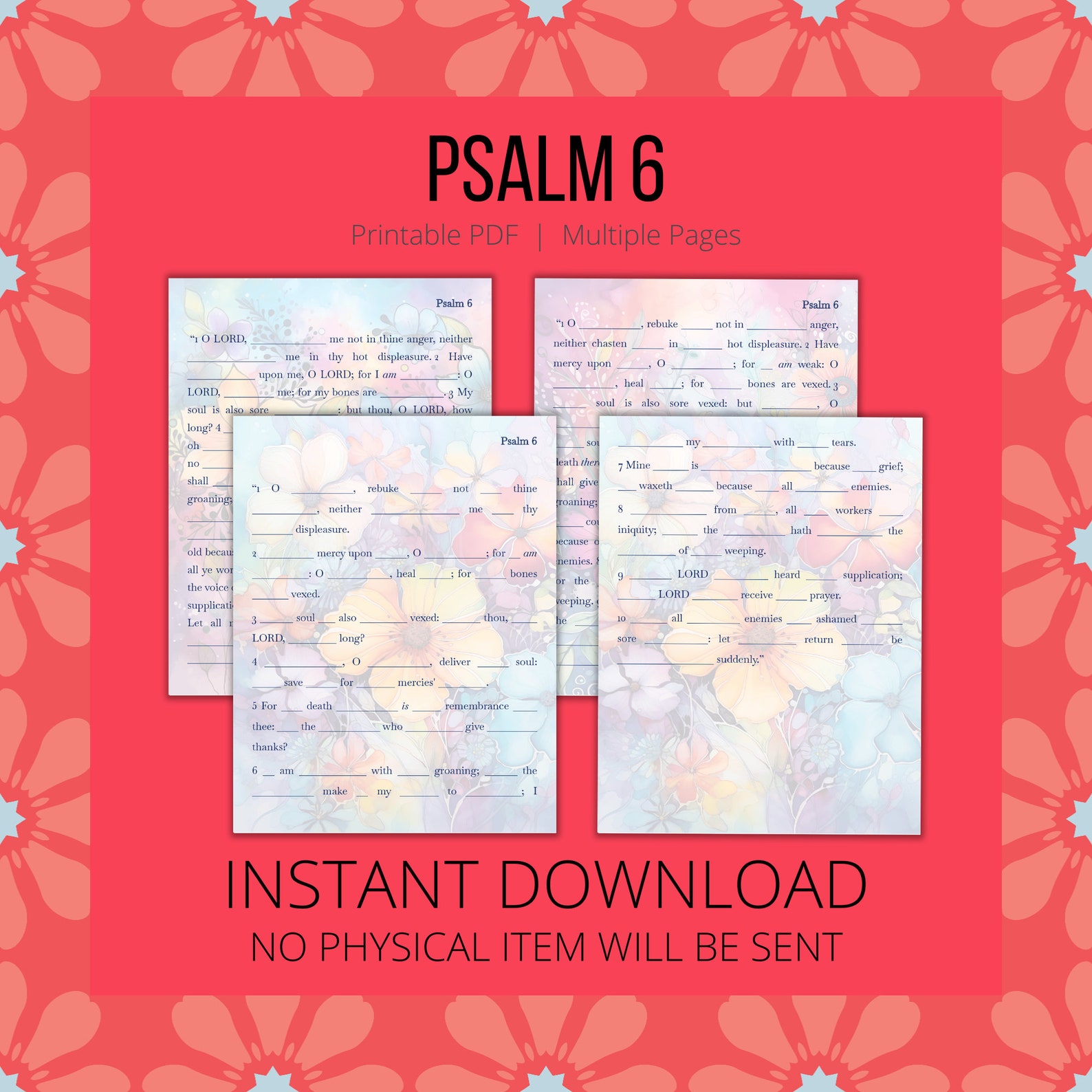 Bible Study Printable, Psalm 6 Worksheet, Fill in the Blank, King James ...
