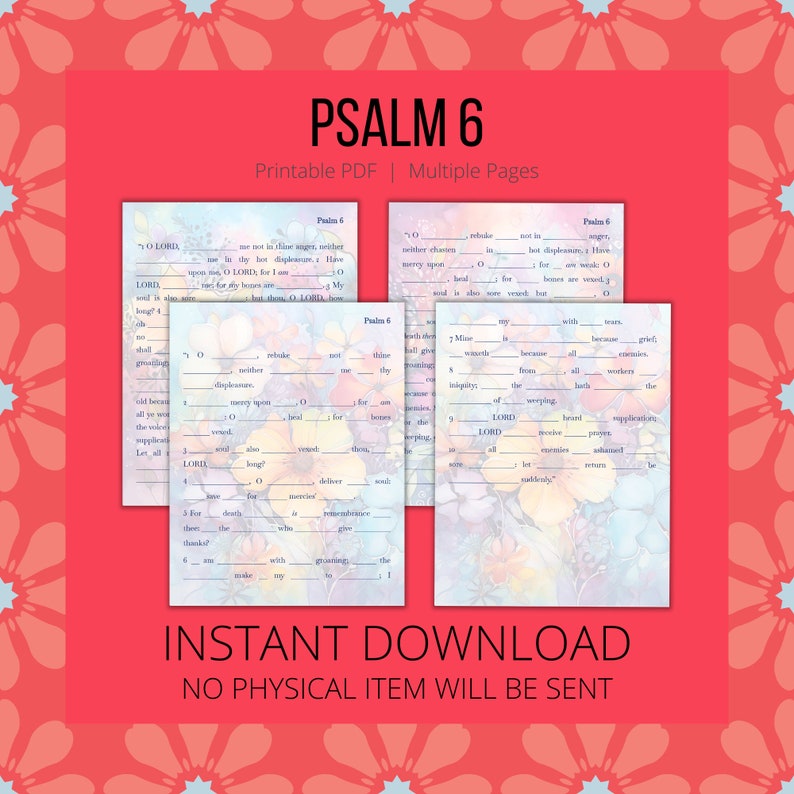 Bible Study Printable, Psalm 6 Worksheet, Fill in the Blank, King James ...