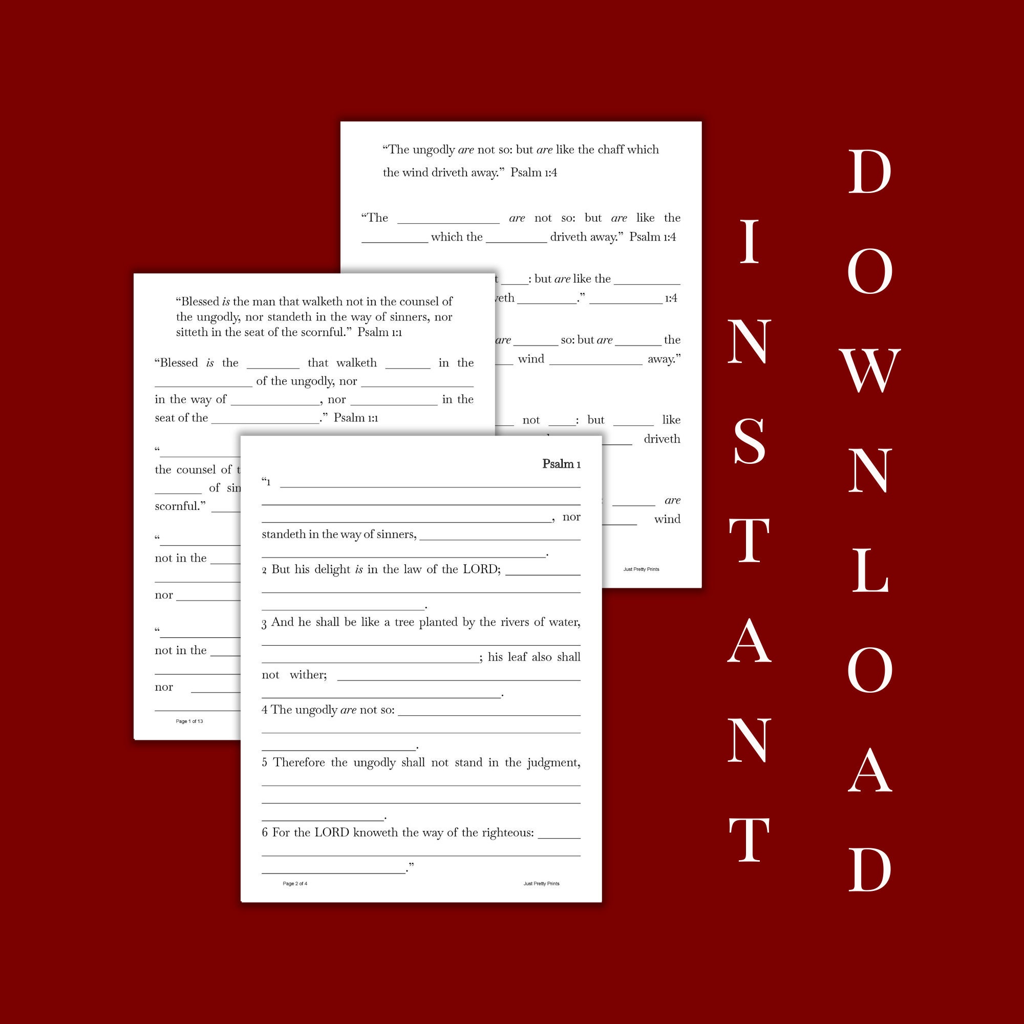 Psalm 1 Worksheet, Bible Study Printable, Bible Study Tool, Bible ...