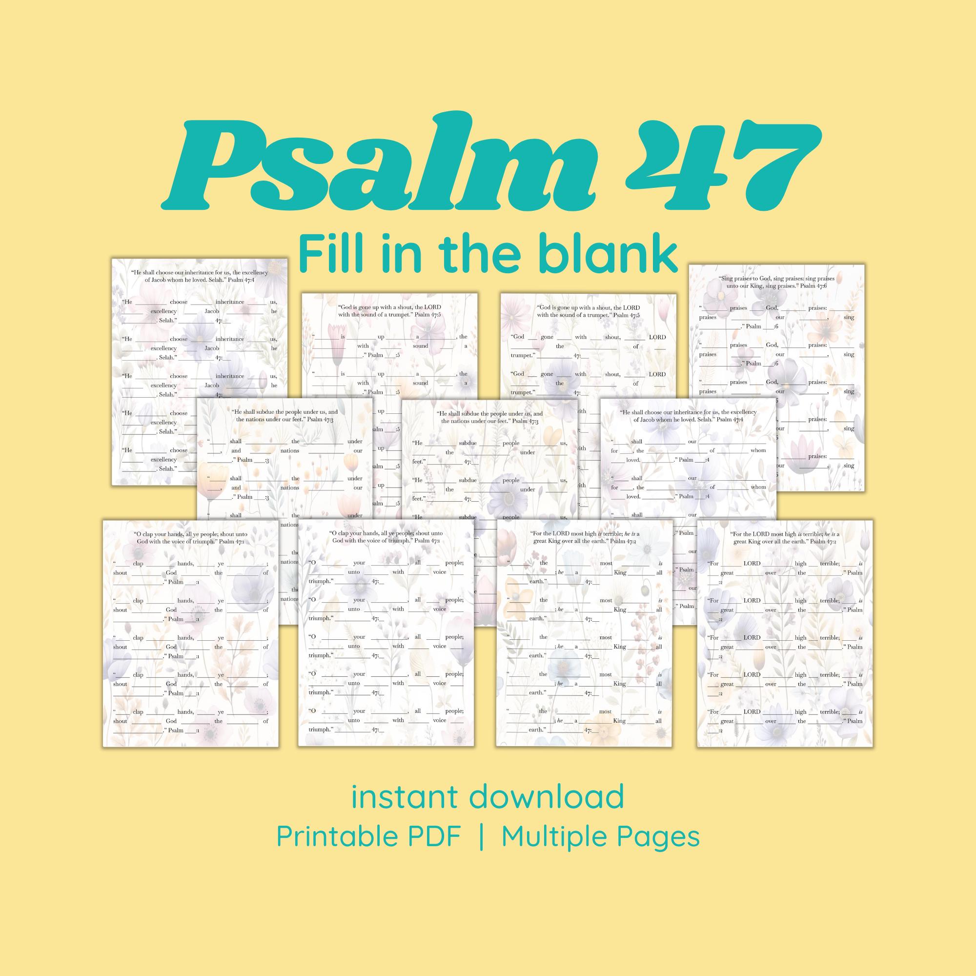 Psalm 47 Bible Study, Printable Worksheet, Bible Activity, Bible Study ...