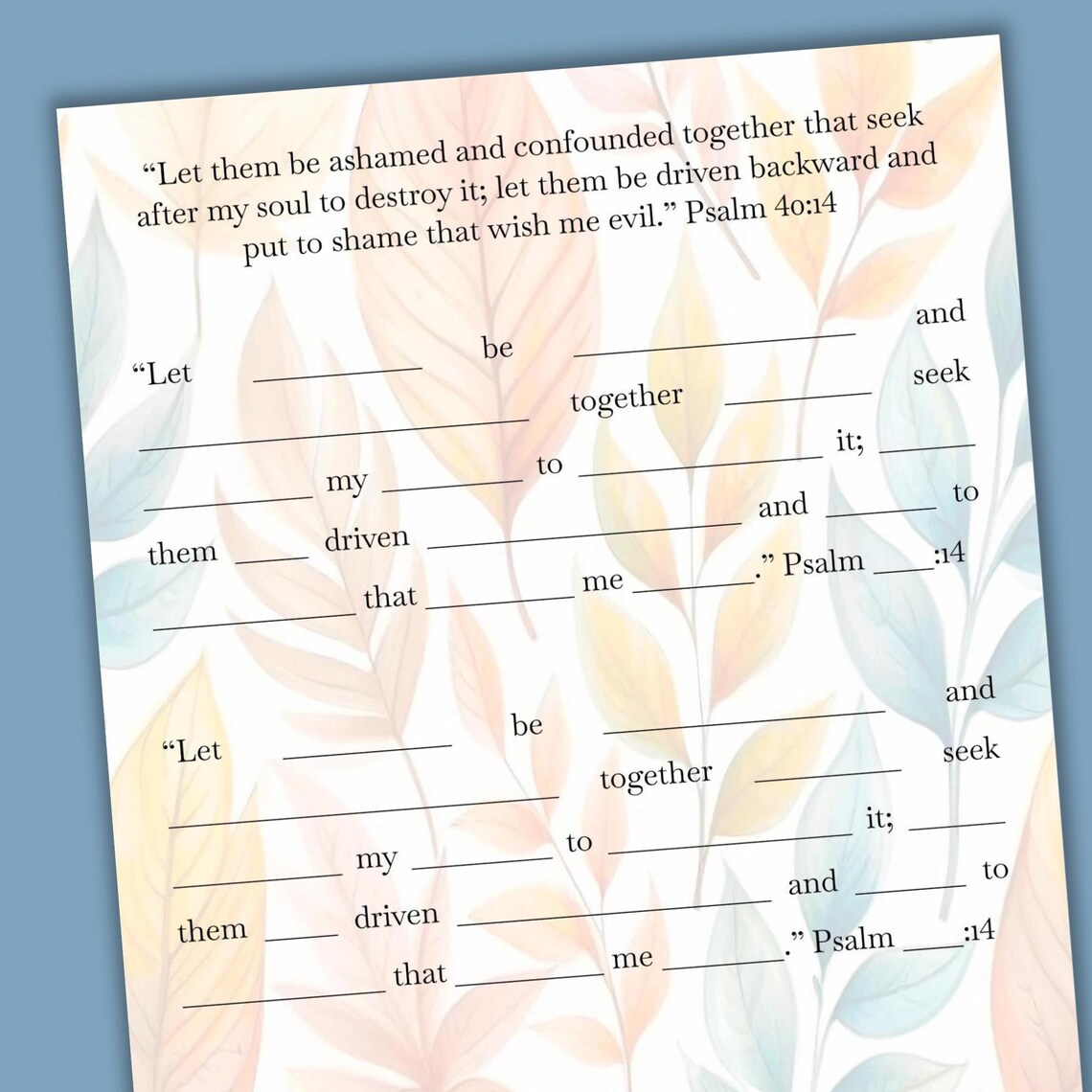 Psalm 40 Fill-in-the-blank Bible Study Worksheet King James Version ...