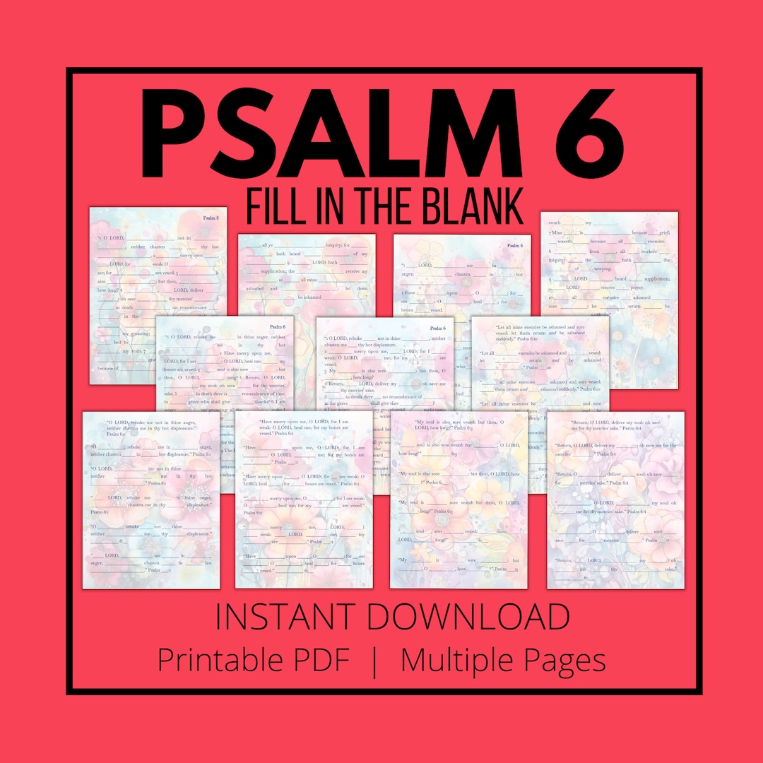 Bible Study Printable, Psalm 6 Worksheet, Fill in the Blank, King James ...