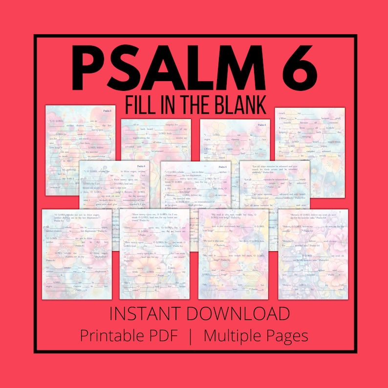 Bible Study Printable, Psalm 6 Worksheet, Fill in the Blank, King James ...