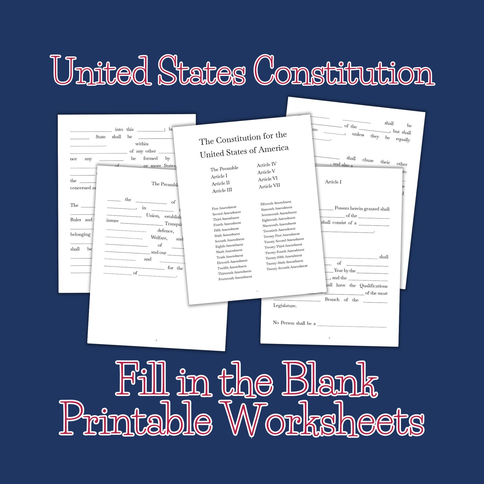 U.S. Constitution Printable Worksheet, Fill-in-the-blank Constitution ...
