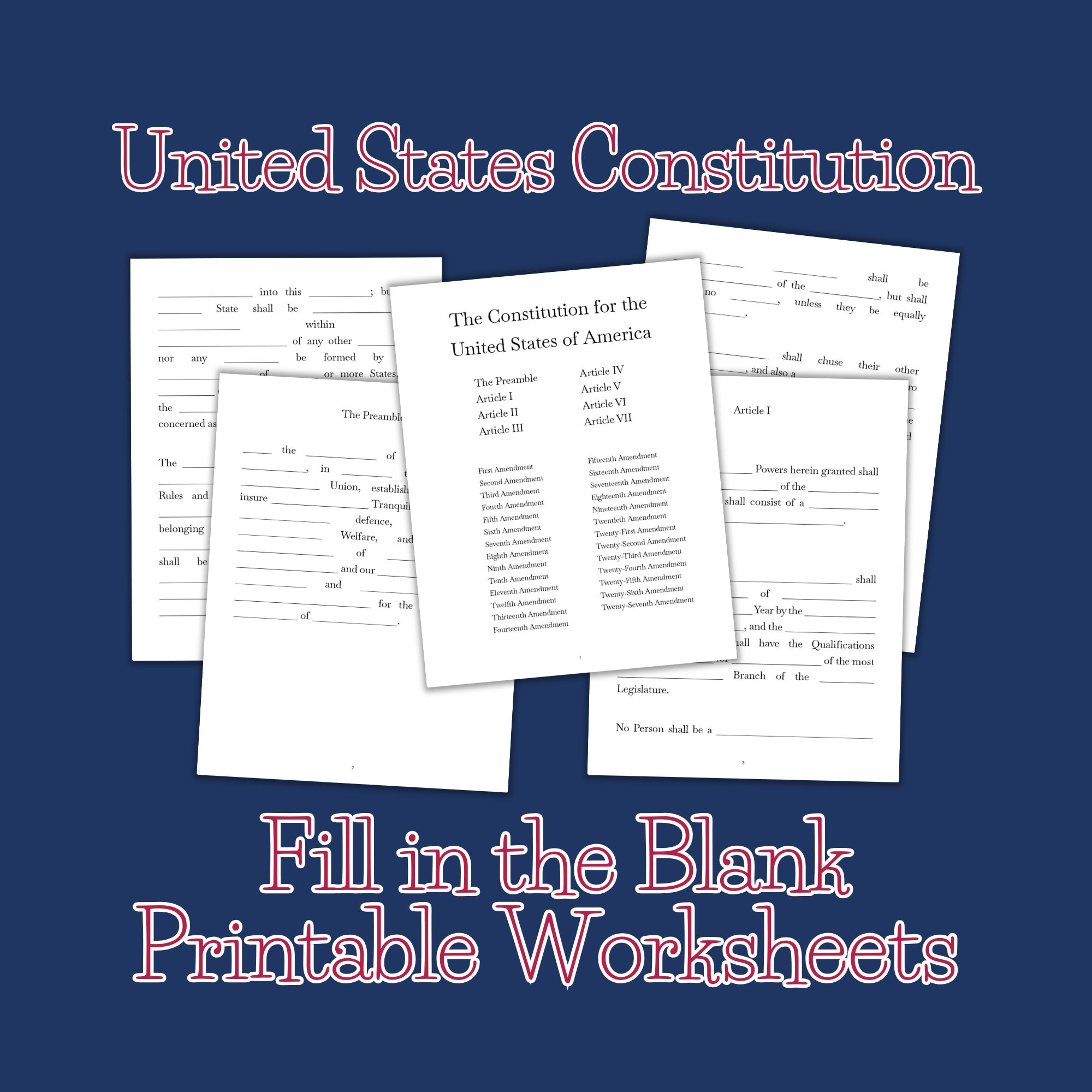 U.S. Constitution Printable Worksheet, Fill-in-the-blank Constitution ...