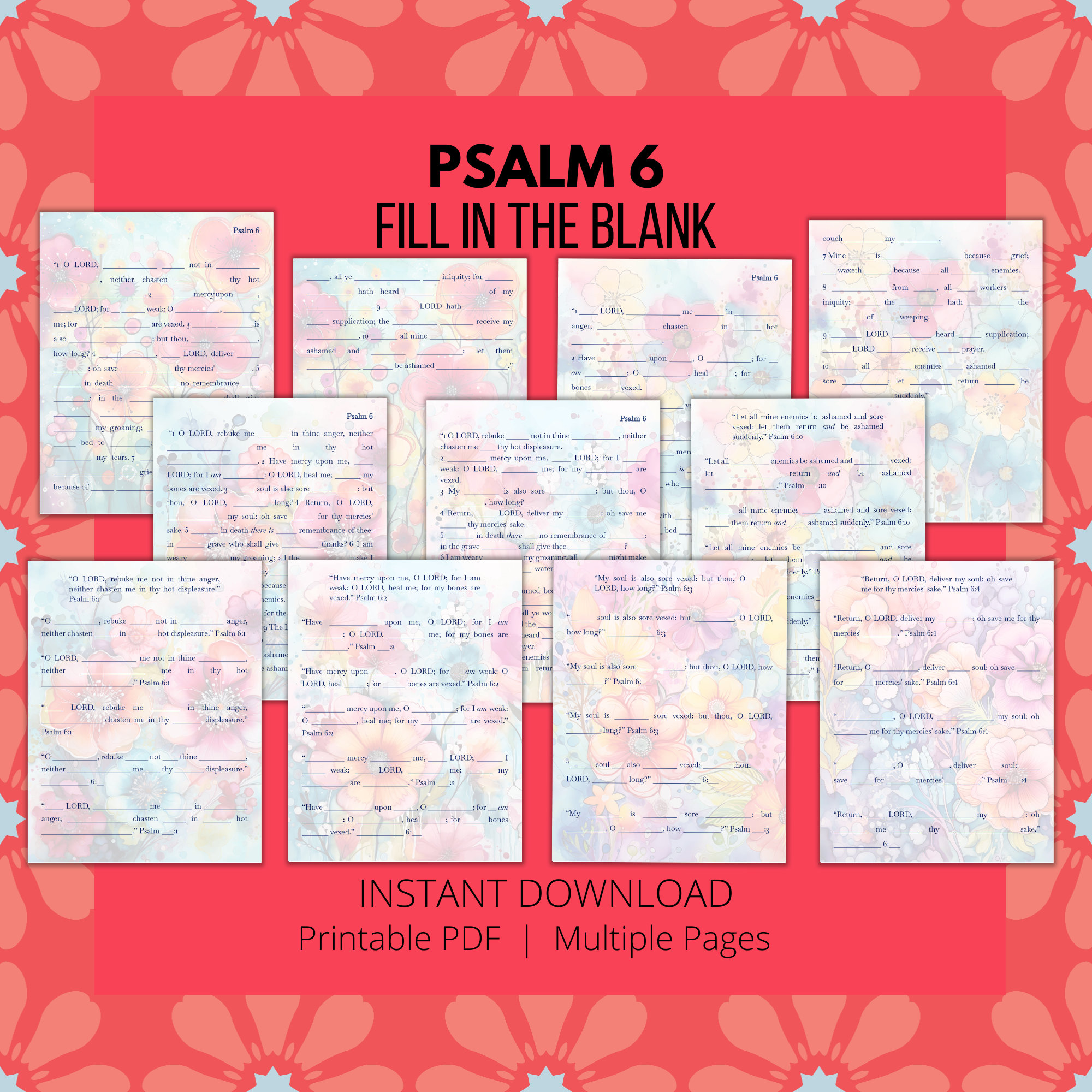 Bible Study Printable, Psalm 6 Worksheet, Fill in the Blank, King James ...