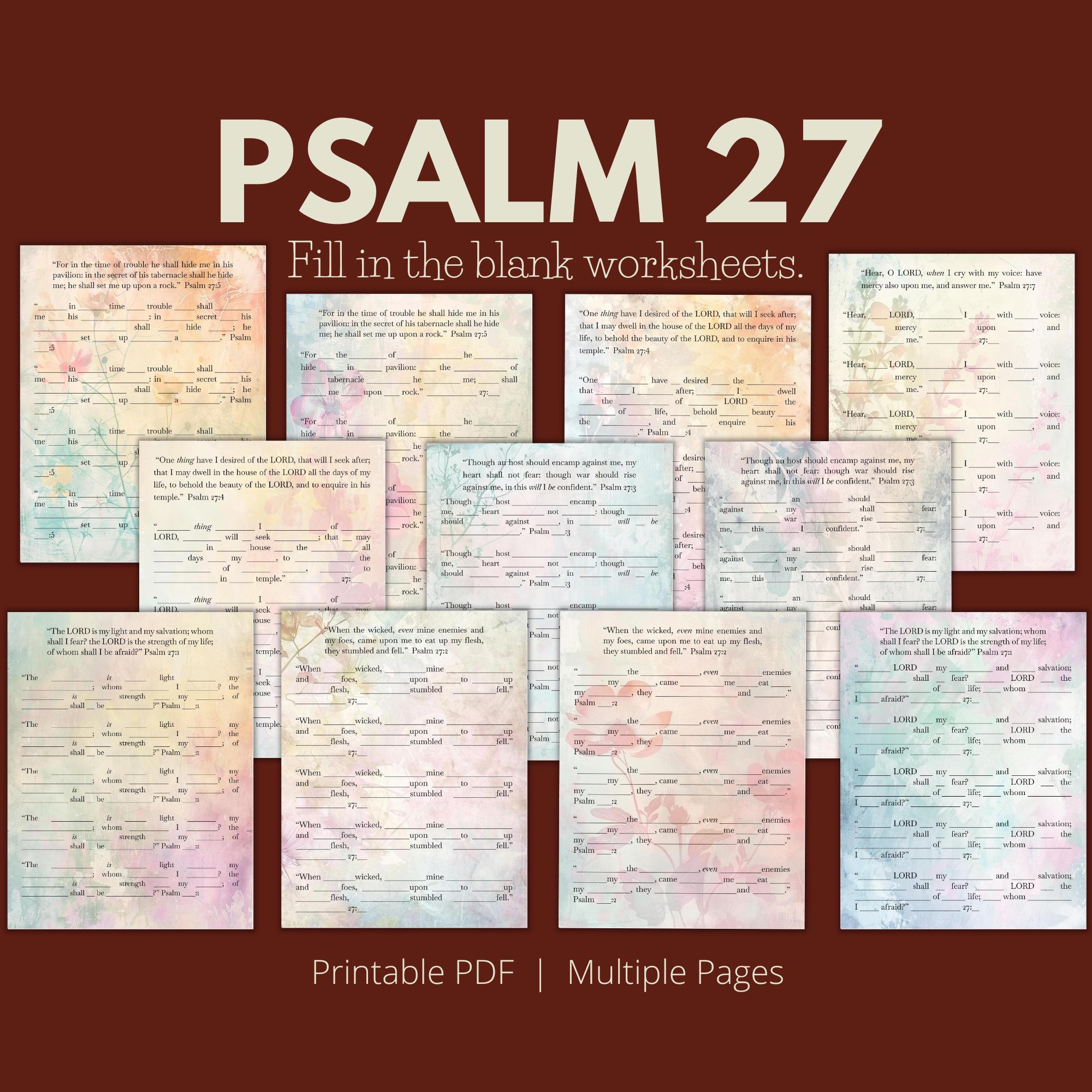Printable Worksheets, Psalm 27, Bible Study Tool, Memory Verse Aid ...