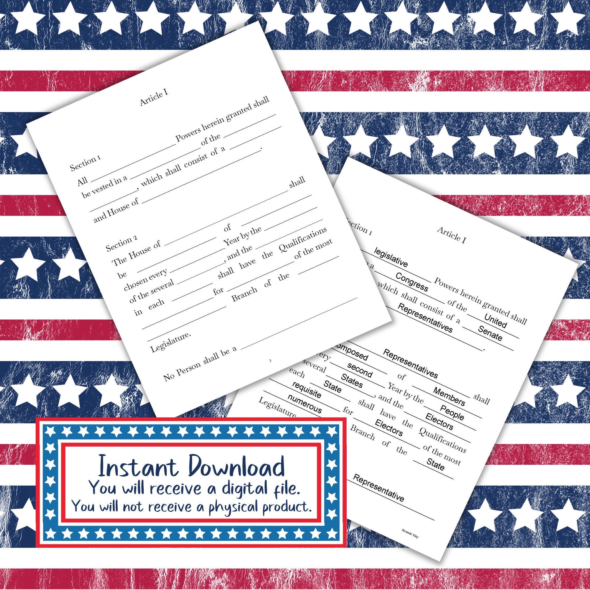 U.S. Constitution Printable Worksheet, Fill-in-the-blank Constitution ...