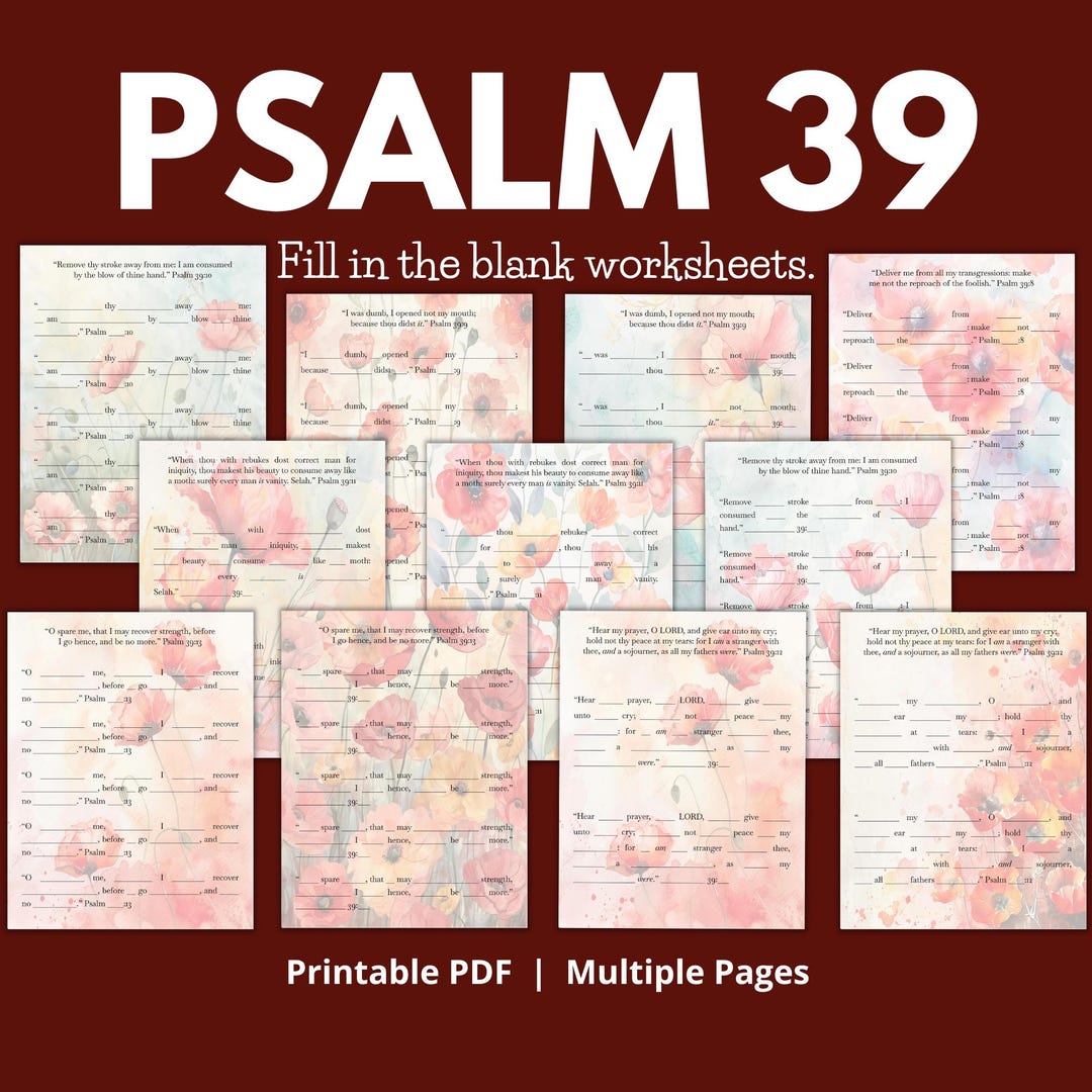 Psalm 39 Bible Study, Printable Worksheet, Bible Activity, Bible Study ...