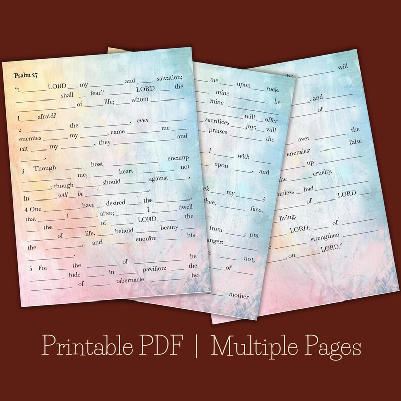 Printable Worksheets, Psalm 27, Bible Study Tool, Memory Verse Aid ...