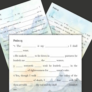 Fill in the Blank, Printable Bible Study Sheet, Psalm 23, Memory Verse ...