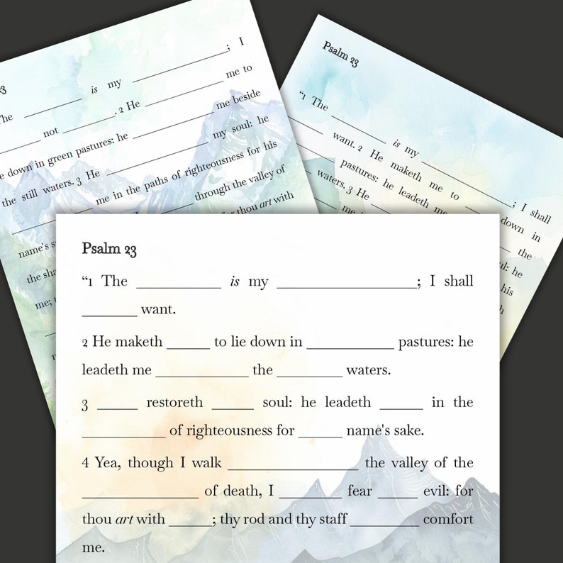 Fill in the Blank, Printable Bible Study Sheet, Psalm 23, Memory Verse ...