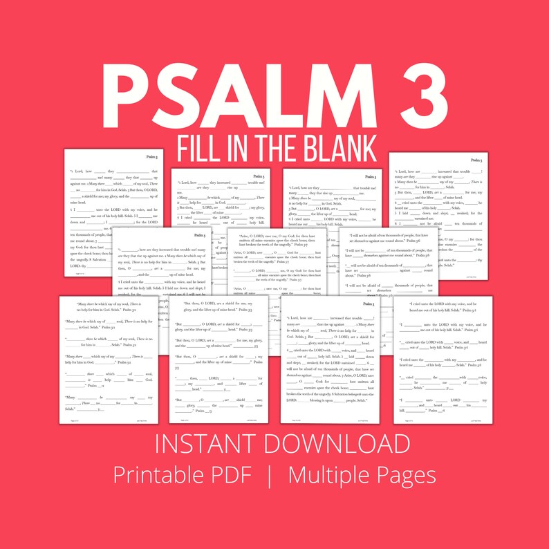 Psalm 3 Bible Study, Printable Worksheet, Bible Activity, Bible Study ...