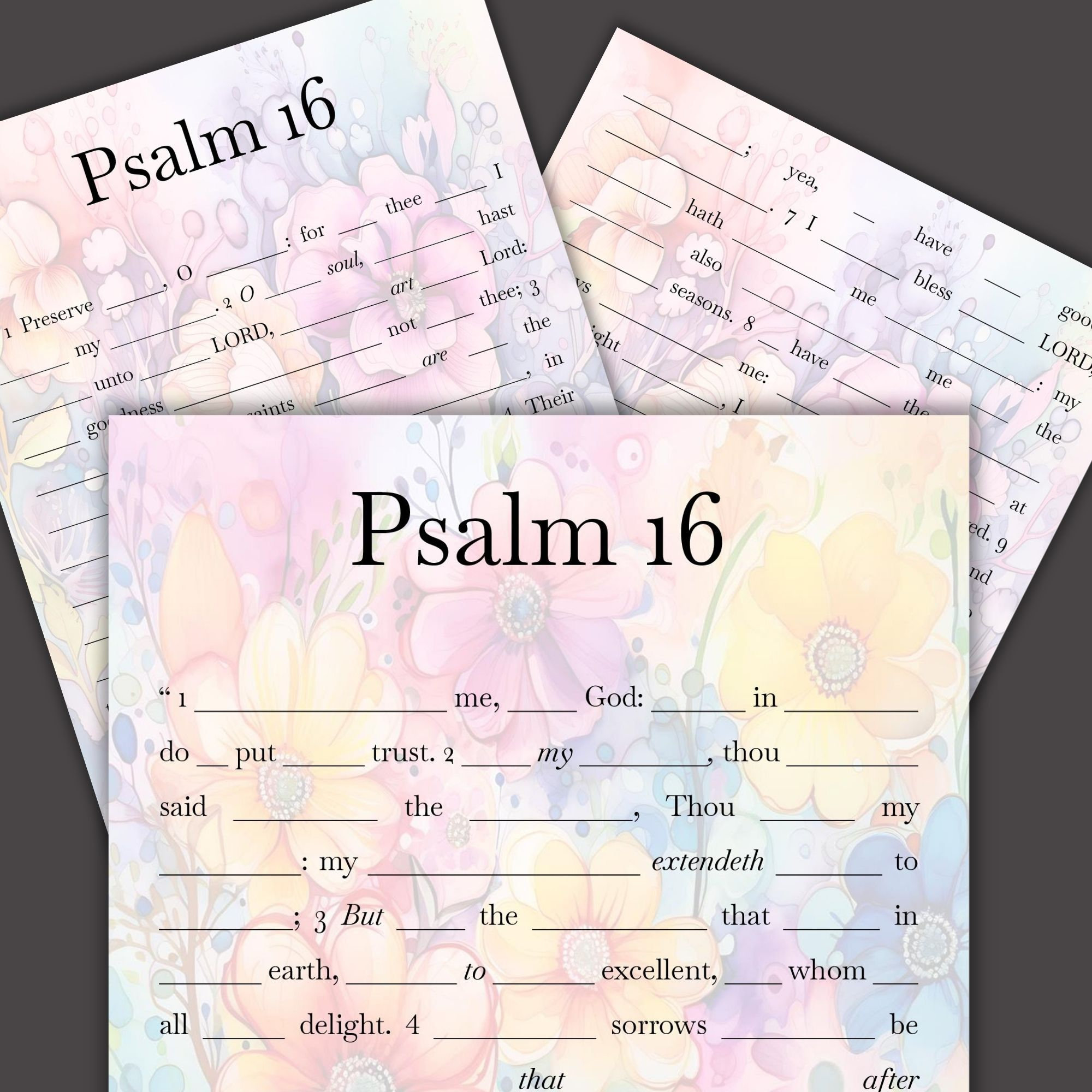 Psalm 16 Bible Study Tool, Fill in the Blank, Printable Worksheet ...
