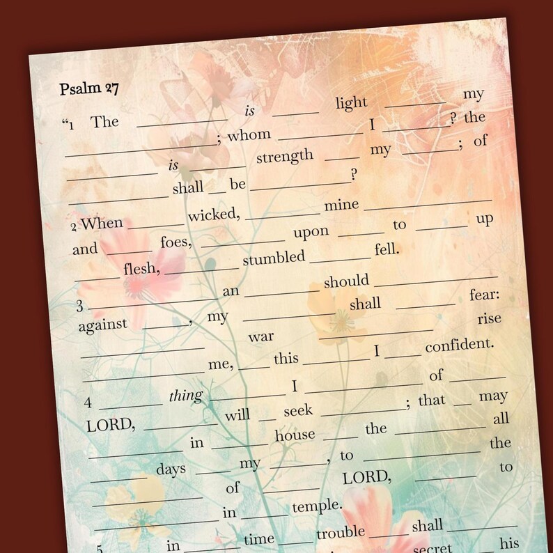 Printable Worksheets, Psalm 27, Bible Study Tool, Memory Verse Aid ...