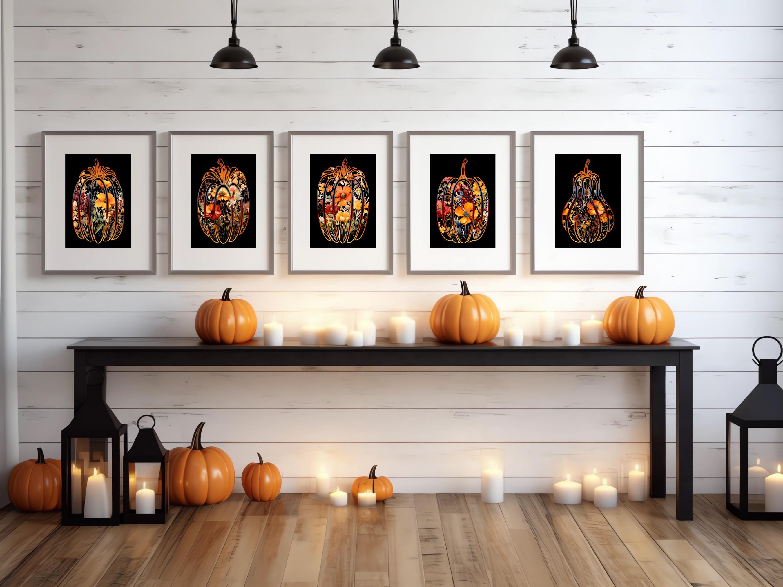 Fall Wall Art, Wildflower Pumpkin Home Decor, Printable Wall Art ...
