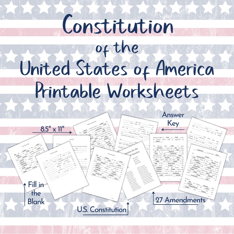 U.S. Constitution Printable Worksheet, Fill-in-the-blank Constitution ...