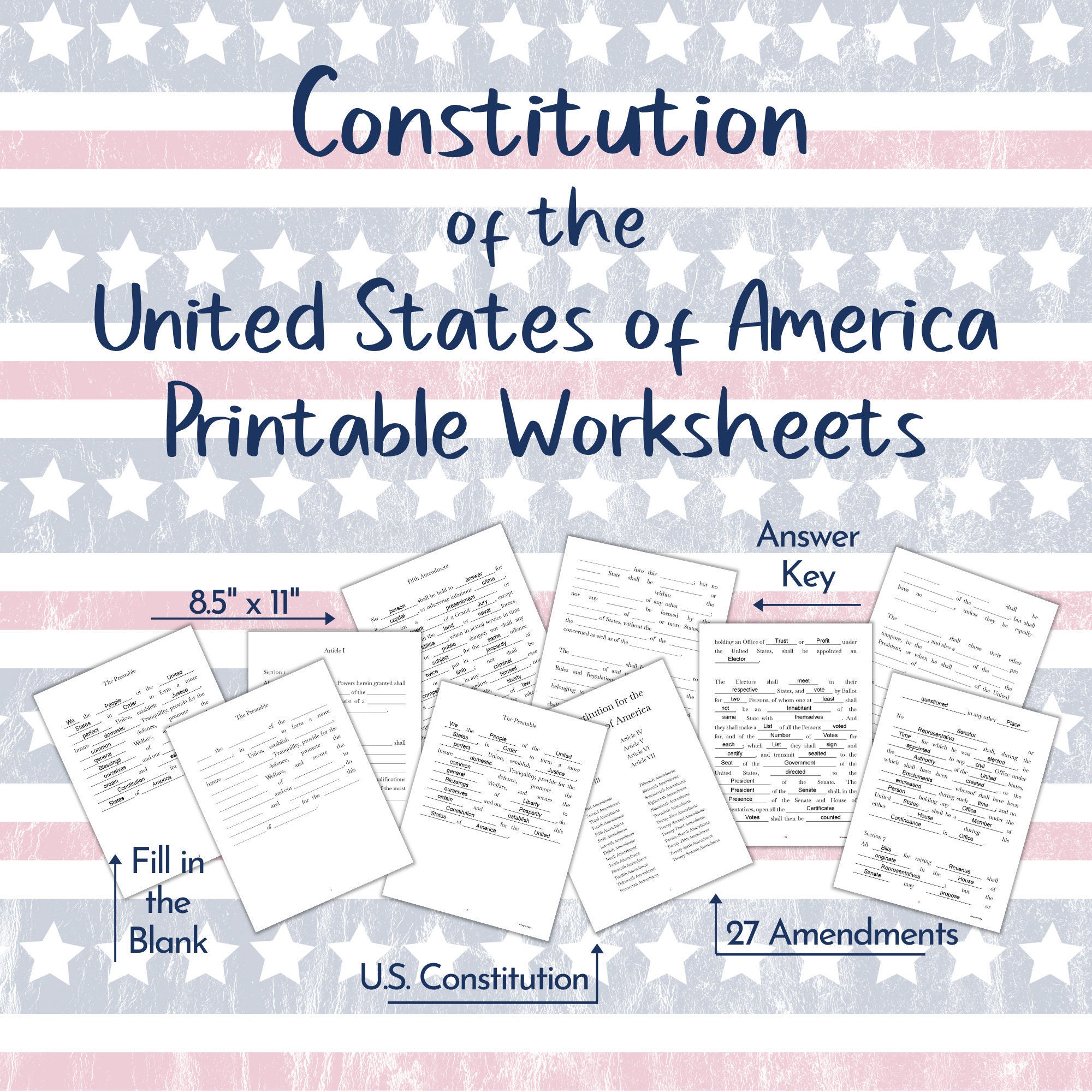 U.S. Constitution Printable Worksheet, Fill-in-the-blank Constitution ...