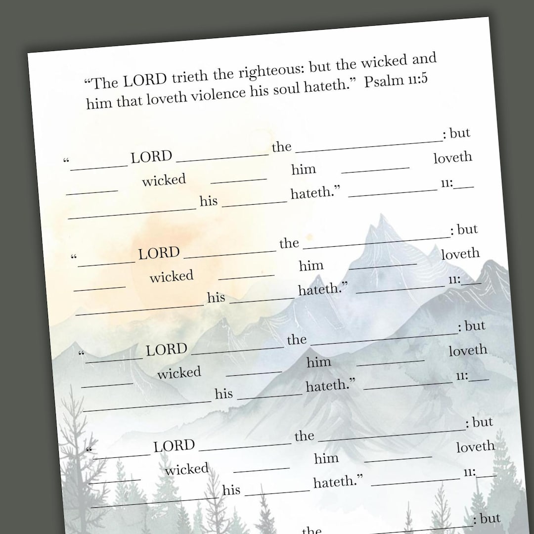 Psalm 11 Bible Study Worksheets, Fill in the Blank, King James Version ...